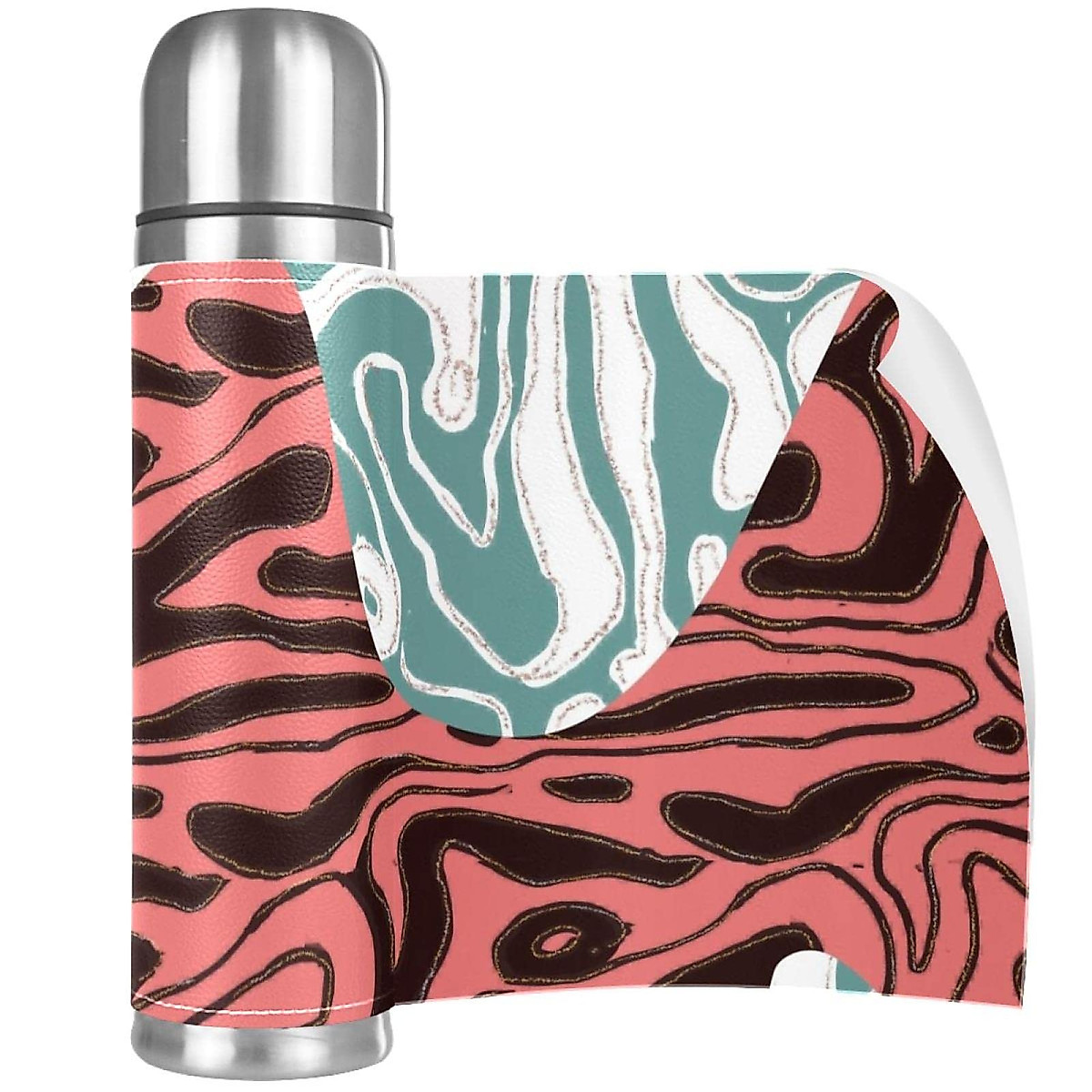 Stainless Steel Leather Vacuum Insulated Mug Abstract Texture Thermos Water Bottle for Hot and Cold Drinks Kids Adults 16 Oz