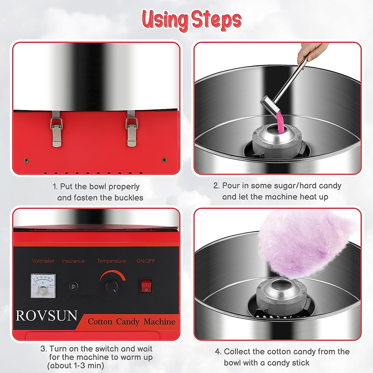 ROVSUN 21 Inch Cotton Candy Machine Cart, Electric Cotton Candy Maker Candy Floss Machine w/Cover, Stainless Steel Bowl, Sugar Scoop and Large Storage Drawer for Commercial Home Party Carnival, Red