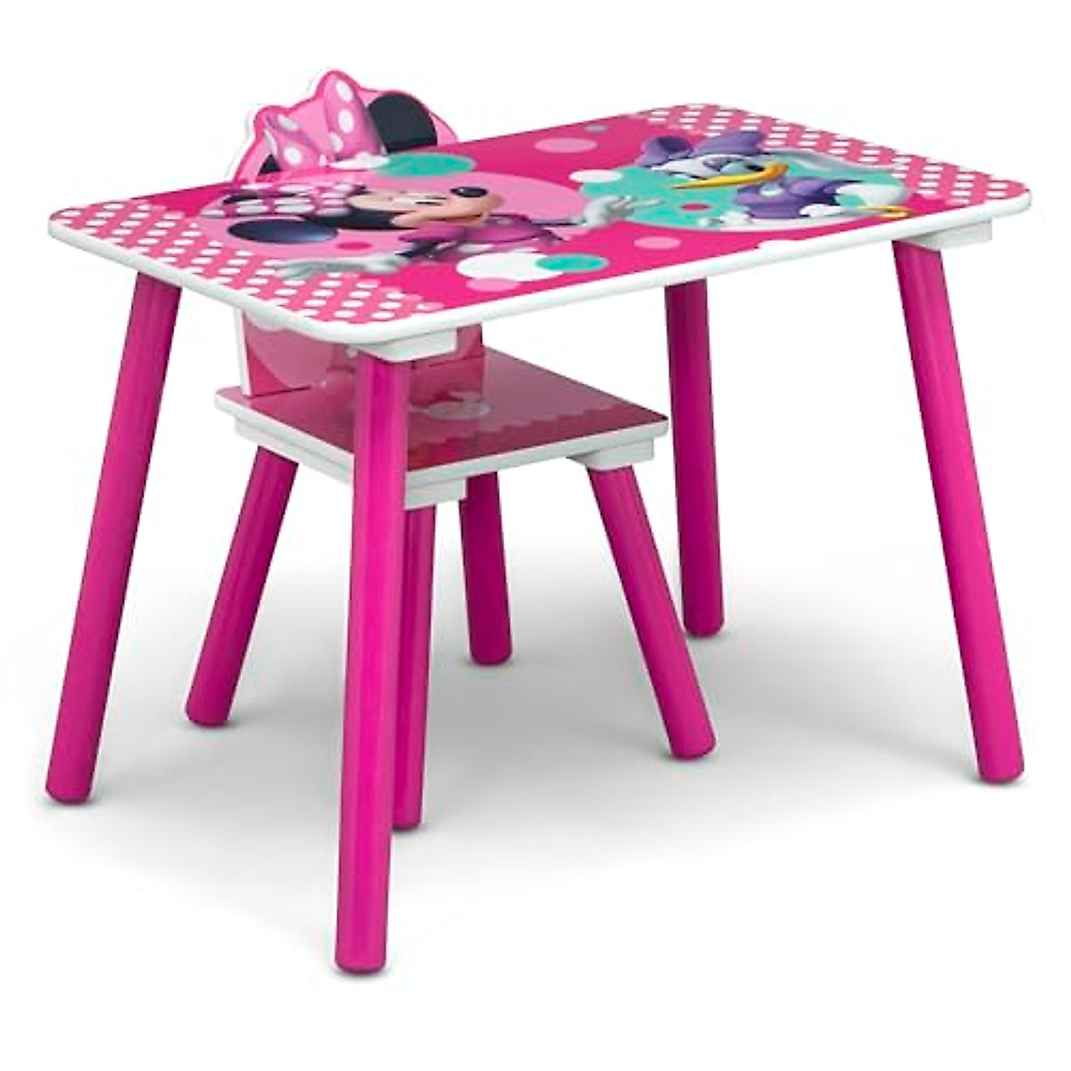 Delta Children Disney Minnie Mouse 3-Piece Toddler Playroom Set– Includes Table, Chair and Toy Box, Pink