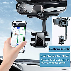 Kairiyard Car Phone Holder Mount, Car Rearview Mirror Phone Holder 360°Rotatable and Retractable Multifunctional Universal Cell Phone Mount Stand for All Mobile Phones