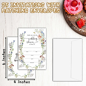Wildflower Wedding Shower Invitations, Watercolor Floral Wedding Party Invitations, Bridal Shower Party Fill In Invitation Cards, Engagement Party Favor Supplies(20 Invites With 20 Envelopes) -03