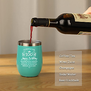 100th Birthday Gifts for Women, Happy 100th Birthday Decorations for Her, Funny 100 Year Old Birthday Gift Ideas for Woman, Mom, Sister, Grandma, Friends - 12oz Stainless Steel Insulated Wine Tumbler