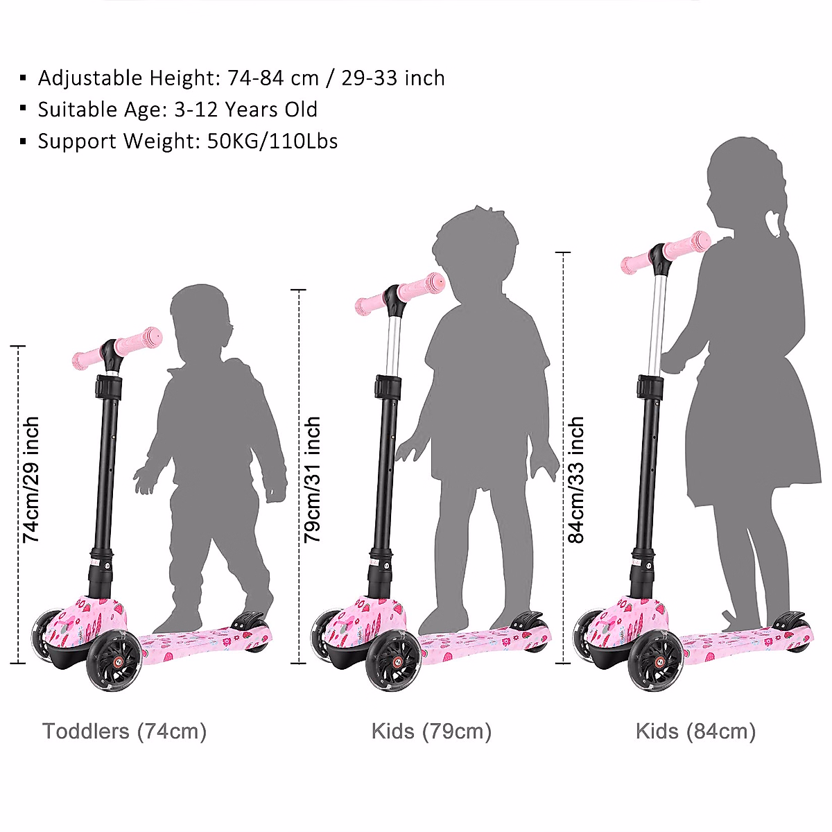 WeSkate Scooter for Kids, Foldable Scooter for Toddlers Girls & Boys with LED Lights Up Scooters Wheels, Adjustable Height Scooter for Children Age 3-12