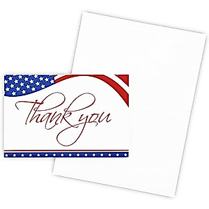 Pipilo Press 120 Pack Patriotic Thank You Cards with Envelopes, Bulk American Flag Notecards for Military Veterans, Memorial Day (4x6 In)