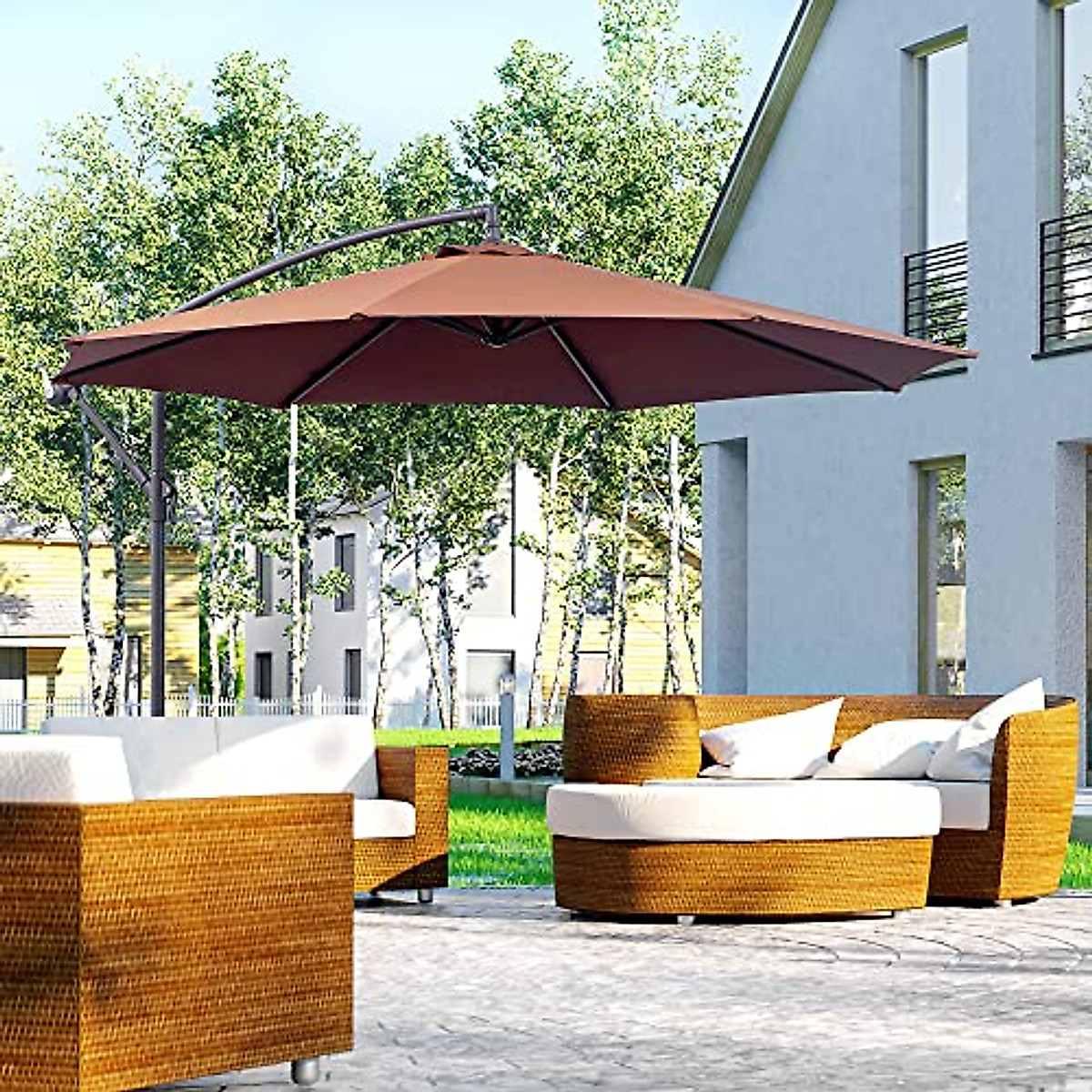 Outsunny 10' Cantilever Hanging Tilt Offset Patio Umbrella with UV & Water Fighting Material and a Sturdy Stand, Brown