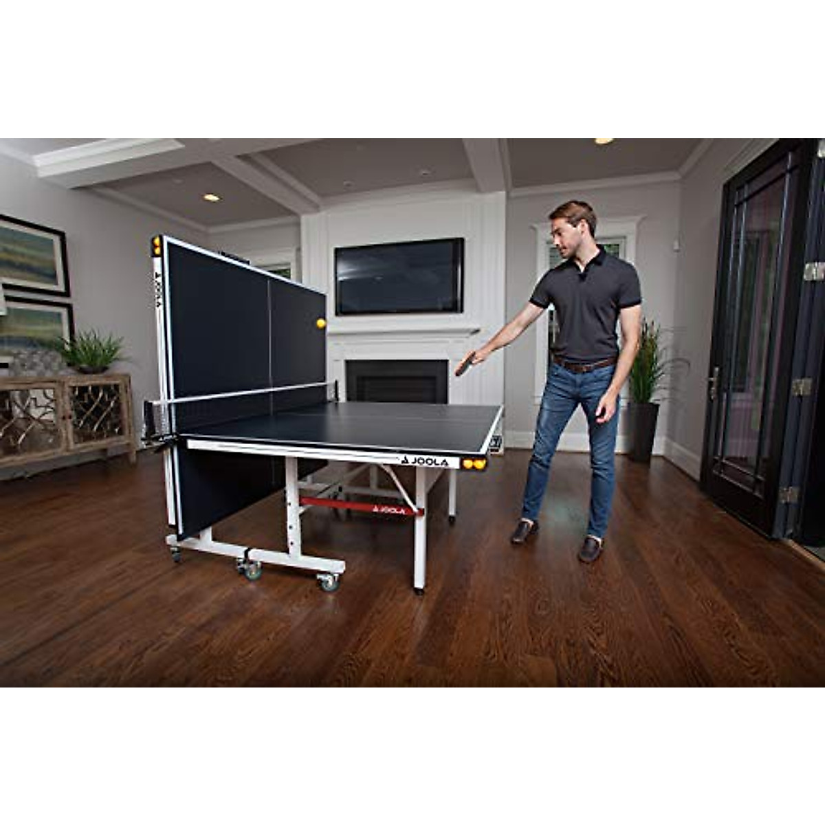 JOOLA Rally TL - Professional MDF Indoor Table Tennis Table w/ Quick Clamp Ping Pong Net & Post Set - 10 Minute Easy Assembly - Corner Ball Holders - Ping Pong Table w/ Playback Mode,