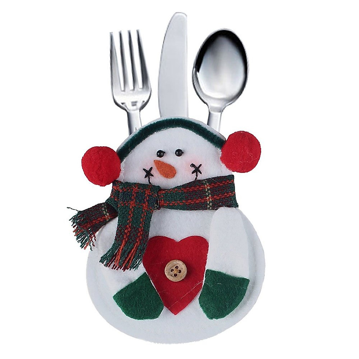 Deggod 8Pcs Christmas Tableware Holders Set, White Snowman Knife and Fork Bags Covers for Thanksgiving New Year Christmas Party Decorations Xmas Dinner Table Decor Ornaments (White)