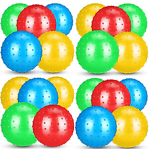 Jerify 20 Pack 8.5 Inch Knobby Balls Inflatable Sensory Spiky Balls for Kids Assorted Fun Bouncy Balls Novelty Playground Balls Soft Massage Stress Balls for Beach Gym Party Indoor Outdoor, 4 Colors