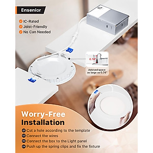 Ensenior 6 Pack 6 Inch LED Recessed Light, Dimmable, 5000K Daylight, 1050LM High Brightness, 12W 120V, Damp Rated, Ultra-Thin Canless Wafer Ceiling Light - ETL & FCC & IC