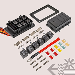True Mods 12V Auto Waterproof Fuse 5-Pin Relay Box Block Kit w/ 12AWG + 16AWG Pre-Wired Harness [Bosch Style Relays & Fuses] Universal Relay Panel for DC Automotive Vehicles Cars Marine Boat Jeep UTV