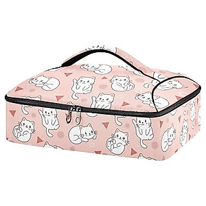 Kcldeci Insulated Thermal Food Carrier Insulated Casserole Carrier for Hot or Cold Food,Cute Animal Little Cat Insulated Tote Bag for Potluck Cookouts Parties Picnic,Lasagna Lugger