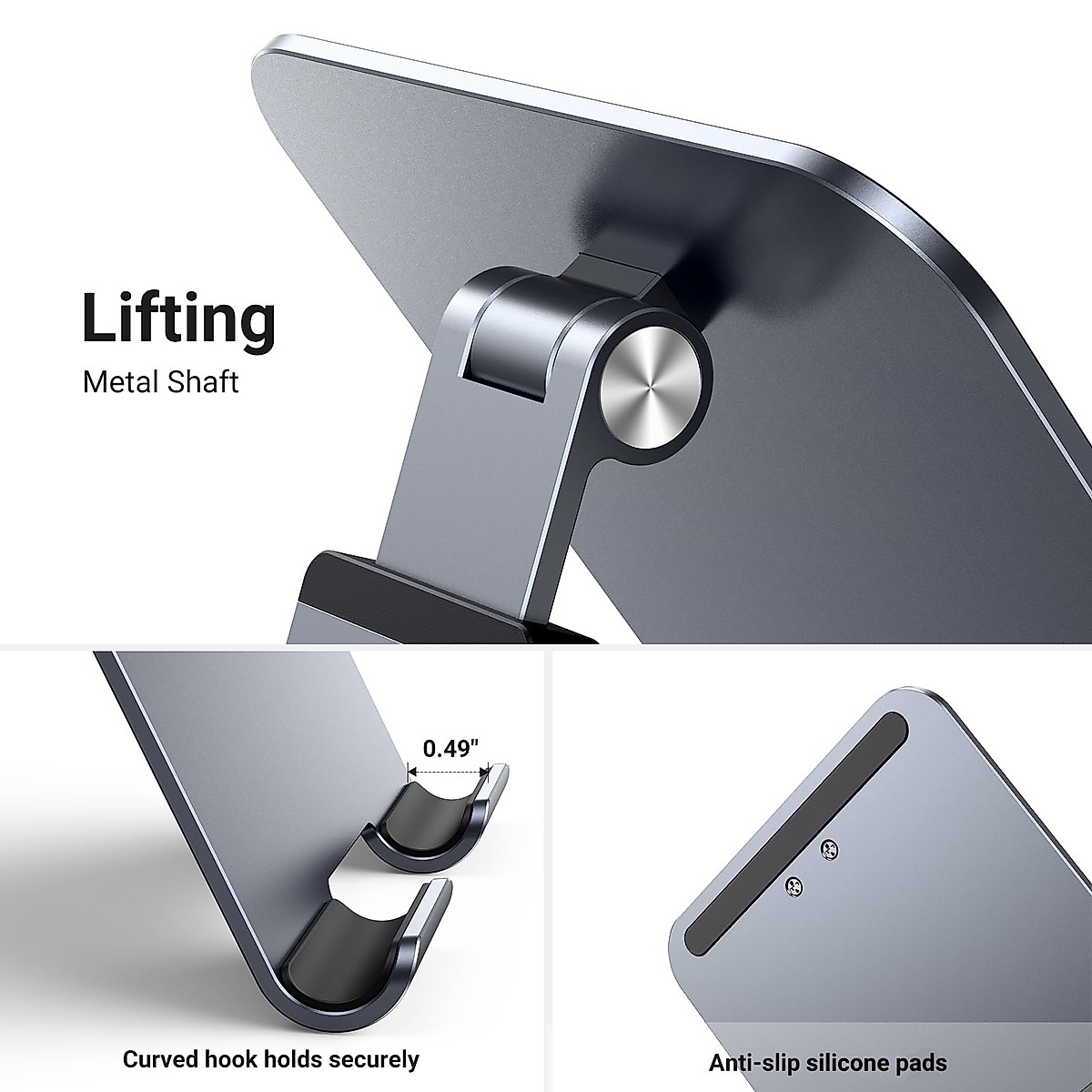 UGREEN Tablet Stand Holder for Desk Height Adjustable Aluminum Foldable Desktop Tablet Holder Wide Base Dock Multi-Angle Riser Compatible with 2024 iPad Pro 13 12.9, 11, 10.5 Air Mini 6 5, Grey
