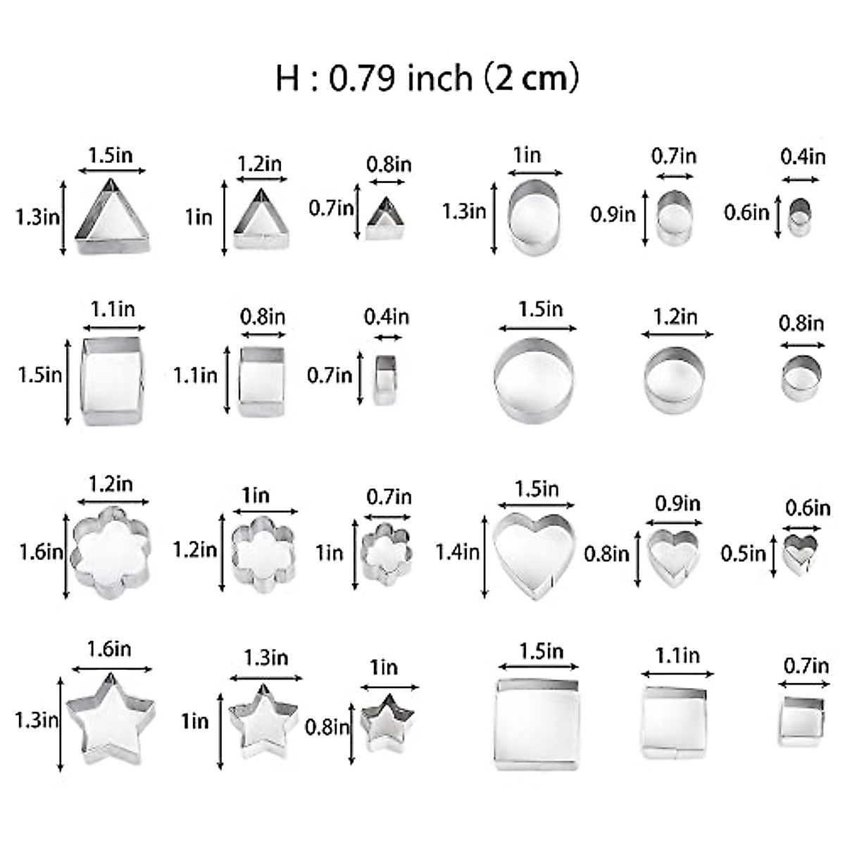 Mini Metal Cookie Cutters Set - 24 Pcs Clay Cutters / Mini Fruit Vegetable Cutters / Star Heart Round Flower Square Mini Cutters - Cookie Cutters for Kids Lunch / Mini Geometric Shapes Cookie Cutters