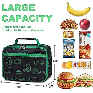 Bluboon Insulated Lunch Box for Kids Boys Girls School Lunch Bags Reusable Cooler Thermal Meal Tote for Picnic (Cartoon Car)