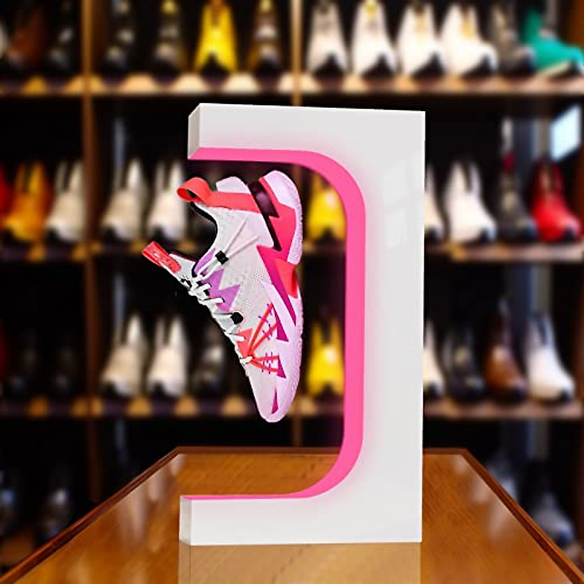 Levitating Shoe Display with RGB Lights and 360° Rotation