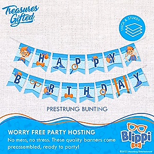 Treasures Gifted Officially Licensed Blippi Birthday Banner - Blippi Happy Birthday Banner - Blippi Birthday Party Supplies - Blippi Party Decorations - Blippi Banner - Blippi Party Supplies