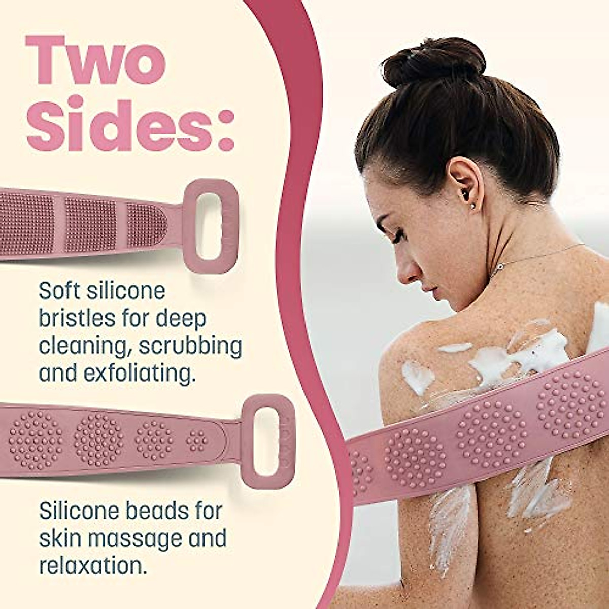 Silicone Back Scrubber for Shower- 32 and 36 Inches Back Body Brush Extra Long for Exfoliating & Massaging Hygienic Back Washer with Handle, Shower Silicone Back Scrubber for Men and Women, Pink.