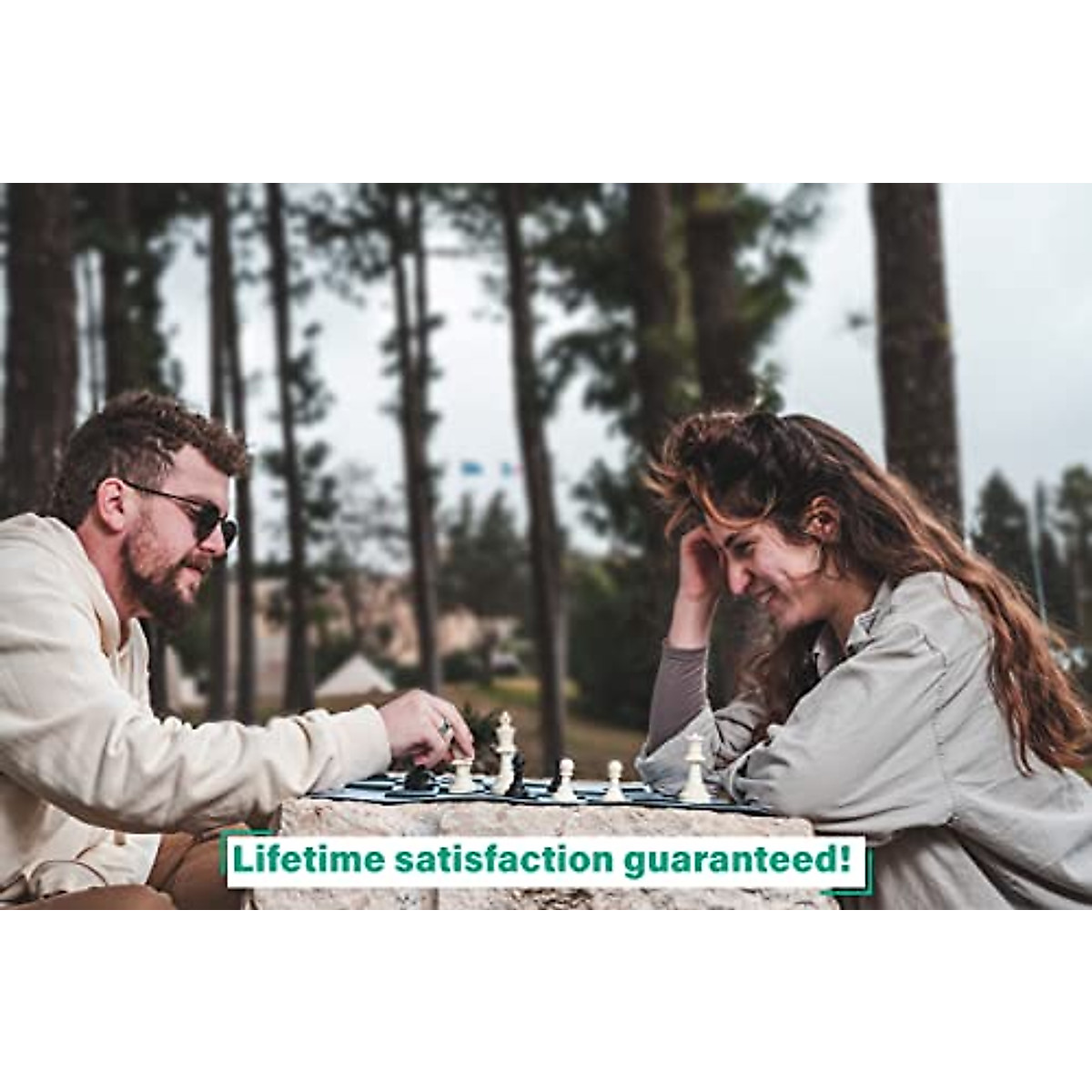 Mynnnat Professional Chess Set, Thick Tournament Roll up Board and Pieces with Travel Bag, Checkers and Unique Booklet for Chess Training - White & Green