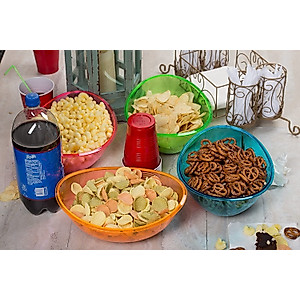 Friwer Neon Oval Plastic Contoured Serving Bowls, Party Snack or Salad Bowl 80 Oz. (Green)