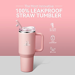 Gpeng 30/40/50 oz Tumbler with Handle, Water Bottles with Straw Lid, Insulated Stainless Steel Travel Mug Cup Holder Friendly, Keep Drinks Cold or Hot for Hours