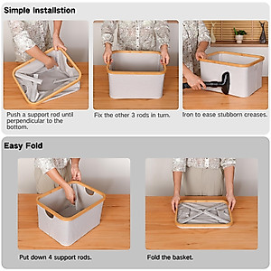 efluky Storage Baskets for Organizing, Fabric Storage Baskets with Bamboo Handles, Collapsible Storage Baskets for Shelves and Closet, Large, Black Set of 2