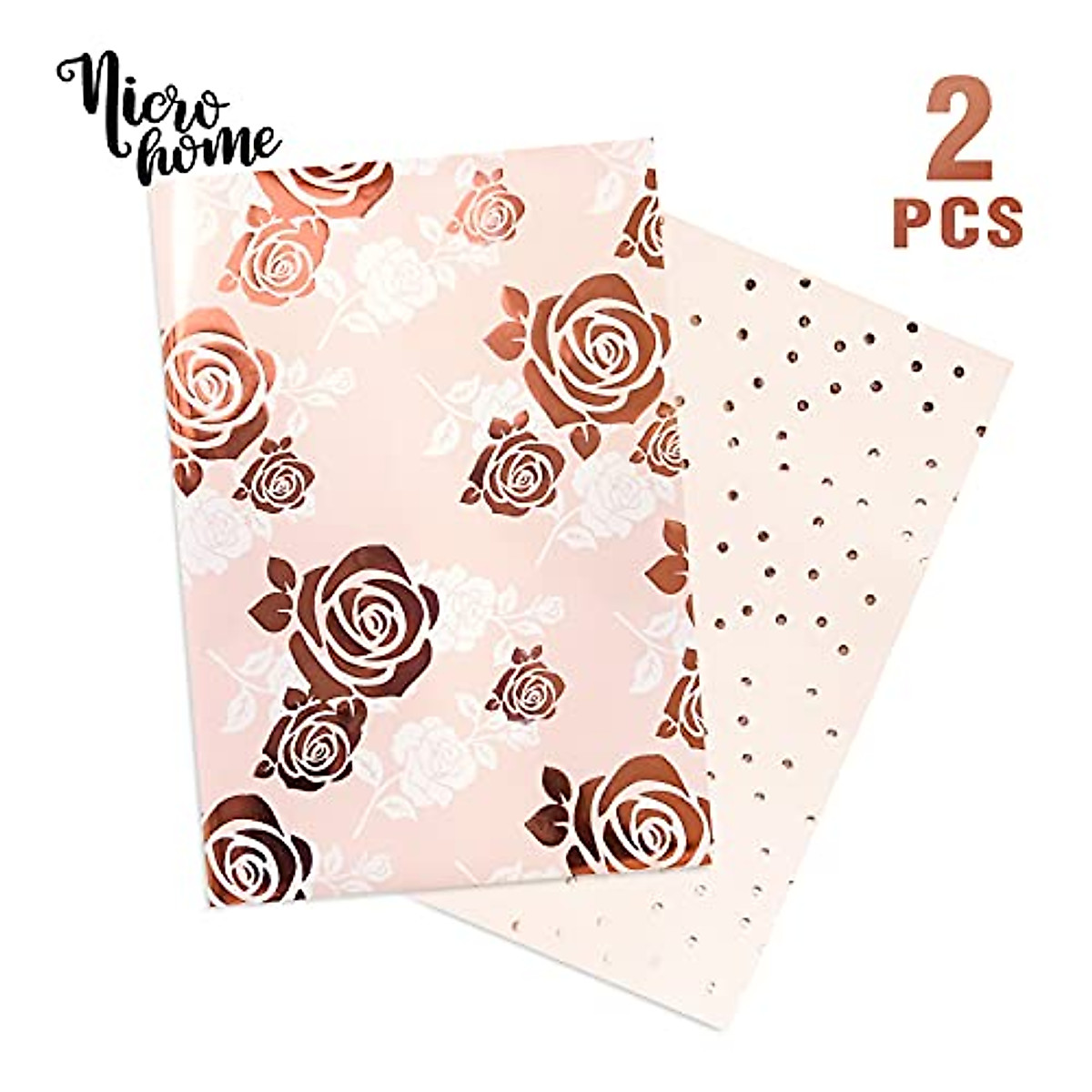 NICROHOME Metallic Rose Gift Wrapping Paper, 2PCS 20 X 28 Inch Pink Tissue Paper for Packaging, Floral Wrapping Paper with Modern Gold Polka Dot for Wedding, Birthday, DIY Craft
