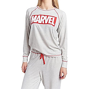 Marvel Womens Raglan Pullover Pajama Shirt & Pajama Pants Heather Grey Medium