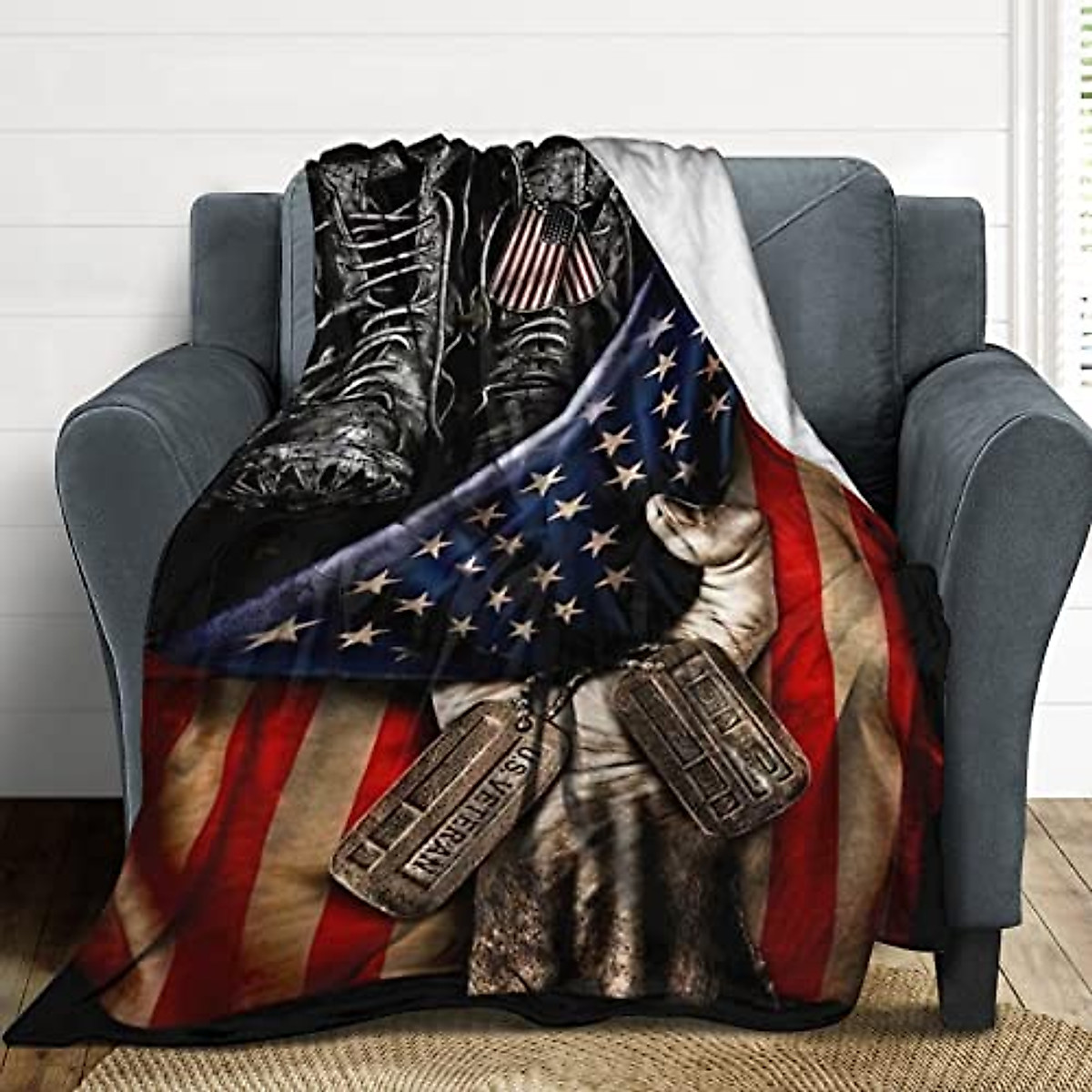 YOETTE 4th of July Throw Blanket Flannel American Flag Gifts for Women Men Gnome Patriotic Army 50"X60" Patriotic Party Theme Blankets Couch Sofa Bed Decor