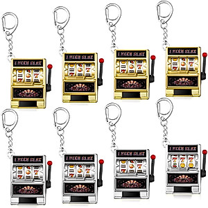 Panelee 8 Pcs Slot Machine Keychain Mini Casino Key Chains Kawaii Keychain for Christmas Las Vegas Party Gifts (Gold,Silver)