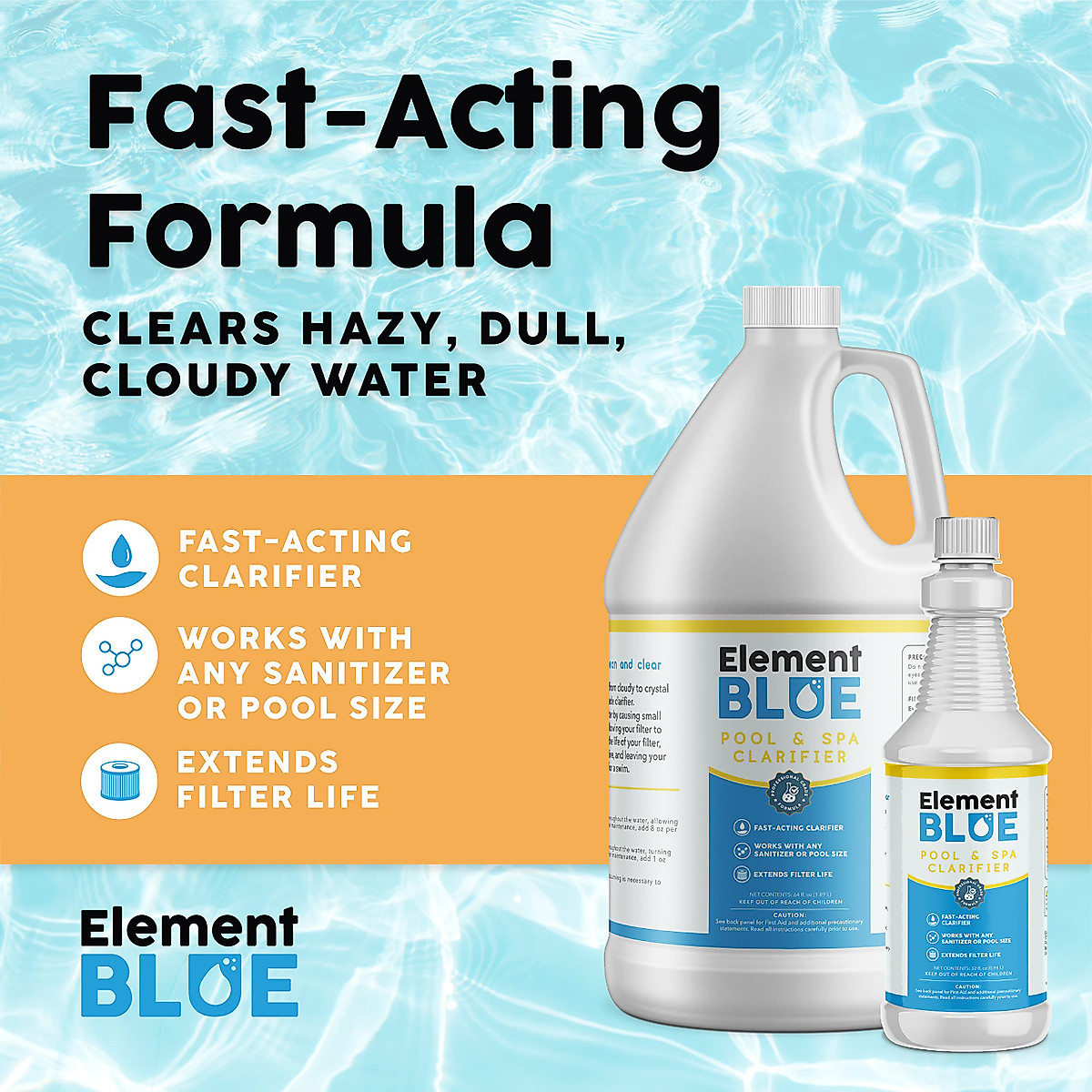Element Blue - Pool and Spa Clarifier - Clears and Prevents Cloudy Water - for Fountains, Pools, Hot Tubs, and Spas - Fast-Acting Water Clarifier - 64 OZ