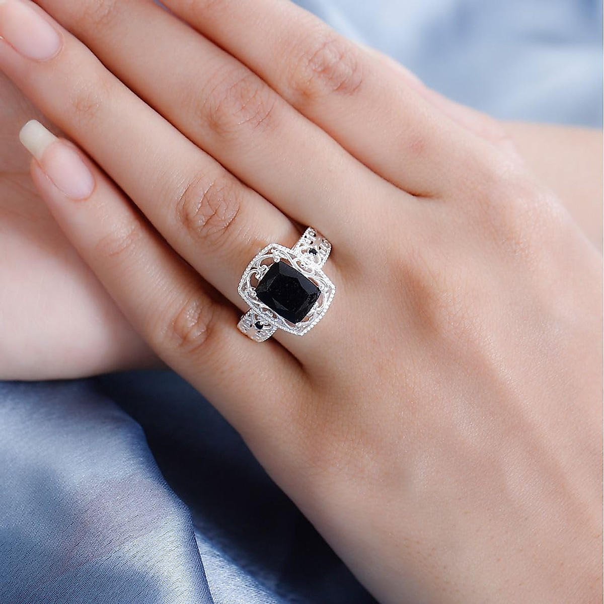 Shop LC Statement Ring for Women 925 Sterling Silver Black Tourmaline Black Spinel Jewelry Gifts for Women Size 8 Ct 2.49 Birthday Gifts