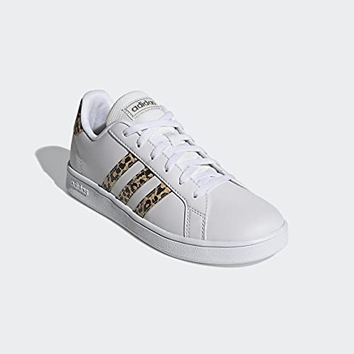 adidas Grand Court Sneaker, White/White/White/Champagne Metallic, 2 US Unisex Little Kid