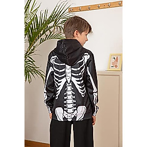 uideazone Cosplay Hoodies for Kids Teen Boys Girls Halloween Hooded Sweatshirt 3D Skeleton Printed Pullover Coat Jacket Hoody 12-13 years