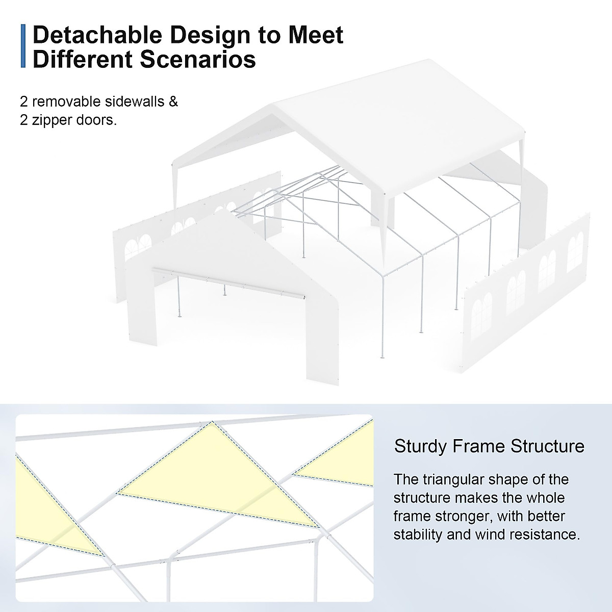GOJOOASIS Heavy Duty 20 x 26 Car Port Large Metal Shelter Carports Portable Garage Canopy Tent for Parties, Event, RV, Boat (20x26ft)