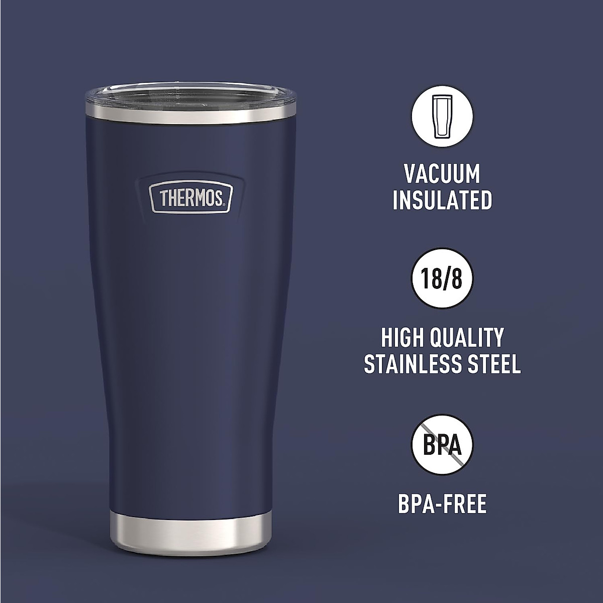 THERMOS ICON SERIES Stainless Steel Cold Tumbler with Slide Lock, 24 Ounce, Mystical Navy