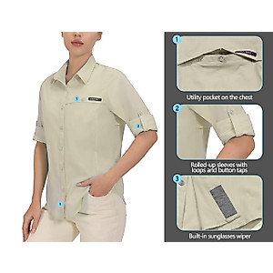 Little Donkey Andy Women's UV Protection Shirt, Breathable Long Sleeve Hiking Shirt, Air-Holes Tech Light Khaki Heather M