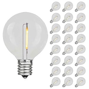 Novelty Lights 25 Pack G50 LED Light Bulbs, E17 C9 Intermediate Screw Base Shatterproof Outdoor String Lights Clear Globe Bulbs, Edison Light Bulbs for Patio Decor, Warm White, 0.6 Watt