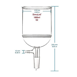 StonyLab Borosilicate Glass Buchner Filtering Funnel 1000ml with Medium Frit(G2), 113mm Inner-Diameter,110mm Depth, with 24/40 Standard Taper Inner Joint and Vacuum Serrated Tubulation (1000ml)