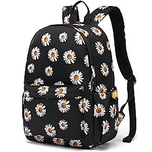Yusudan Floral School Backpack for Girls Women, Flower Teens School Bags Bookbags Ladies Laptop Backpacks (Daisy Black)