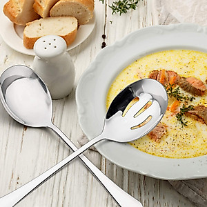 HaWare Serving Spoons X 3, Slotted Serving Spoons X 3, 9.8 inches Large Size Stainless Steel Serving Spoon, Elegant Design for Kitchen/Buffet/Party, Mirror Polished and Dishwasher Safe(6 Pack)