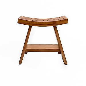 MYBAQ Teak Shower Bench - with Shelf, Curved, 18 Inch, Teak Shower Wood Stool for Bathroom, Spa, Garden, Fully Assembled