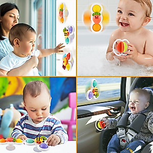FPVERA Suction Cup Spinner Toys - Baby Bath Toys with Suction Cup Silicone Flipping Board, Baby Sensory Spinner Toy Release Stress and Anxiety Kids Travel Toys Gifts for Toddler Boy Girl, 4PCS