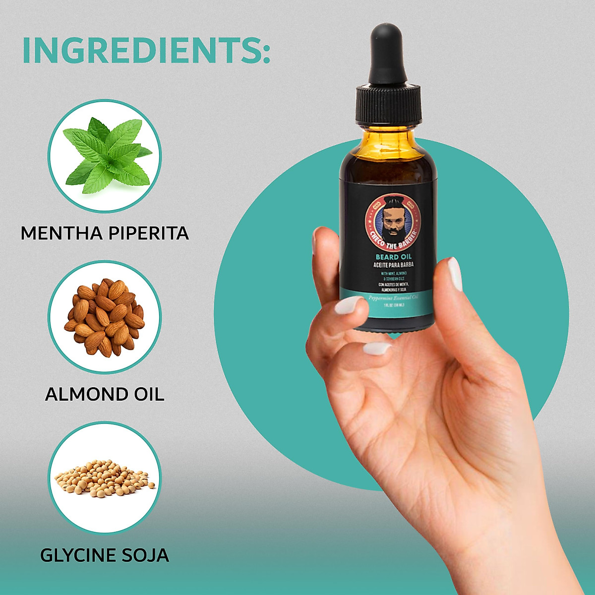CHECO THE BARBER Beard Oil: with all mint, almond and soy oils, beard oil, with excellent and nourishing ingredients, Premium quality beard oil, (1 Fl oz)