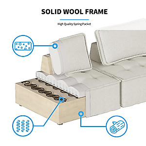 PUREMIND Modular Sectional Sofa, Beige 1 Seat Convertible Modular Couch for Living Room, Linen Single Sofa Chair Easily Combined into L Shaped Sofa, Sofa Sleeper, Sofa Set