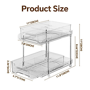 Under Sink Organizer, 2 Packs Bathroom Organizers and Storage,Stackable Multi-purpose 2 Tier Pull out Clear Medicine Cabinet Drawer Bins for Bathroom, Kitchen, Pantry, Closet, Countertop with Deviders