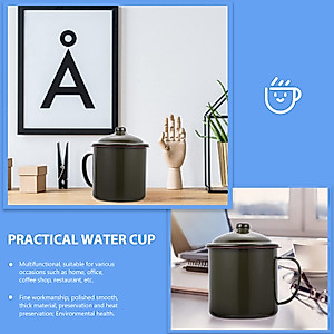 Garneck Enamelware Coffee Mug Enamel Camping Mug Vintage Iron Metal Water Cup with Lid Retro Wine Cup Drinking Tumbler for Tea Milk Juice Beverage Whiskey Green 12cm