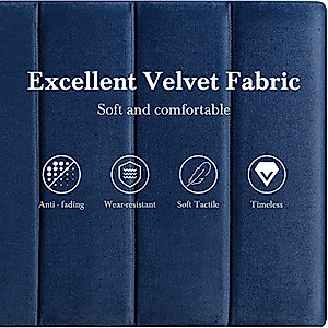 HOOMIC Queen Size Platform Bed Frame with Velvet Upholstered Plush Vertical Channel Headboard, No Box Spring Needed, Easy Assembly,Navy Blue