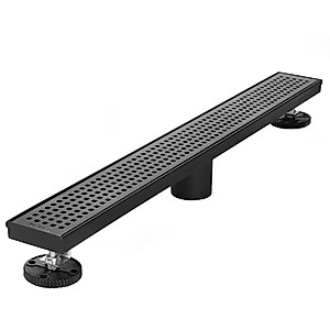 Neodrain 24-Inch Black Linear Shower Drain with Removable Quadrato Pattern Grate,304 Stainless Steel Rectangle Shower Floor Drain, Black Linear Drain Leveling Feet,Hair Strainer,Matte Black