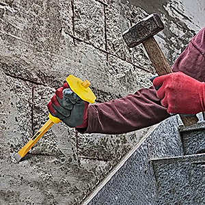 Firecore FS305F Masonry Chisel with Hand Guard, 12 inches Heavy Duty Flat Chisel with Hand Protection, Concrete Mortar Stone Breaker Chisel for Demolishing Carving Splitting Breaking Cutting