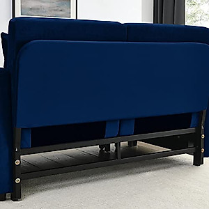 Xozor 54" Modern Convertible Sofa Bed - Adjustable Pull Out Couch Bed Sleeper Sofa,Velvet Loveseat with 2 Pillows and Side Pockets for Living Room, Office Or Bedroom, (Blue)